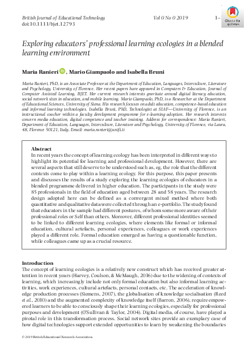 (PDF) Exploring educators’ professional learning ecologies in a blended learning environment