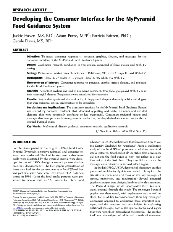 (PDF) Developing the Consumer Interface for the MyPyramid Food Guidance System