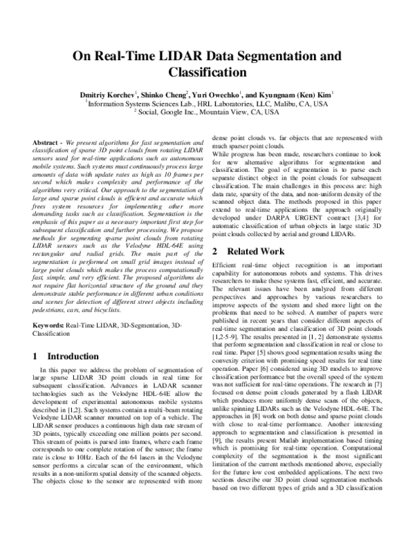 Pdf On Real Time Lidar Data Segmentation And Classification 