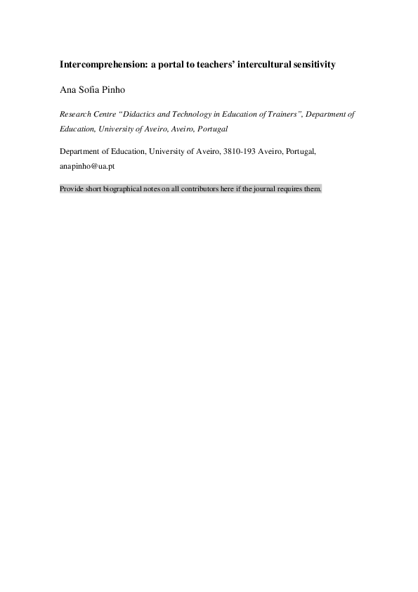 (PDF) Intercomprehension: a portal to teachers' intercultural sensitivity