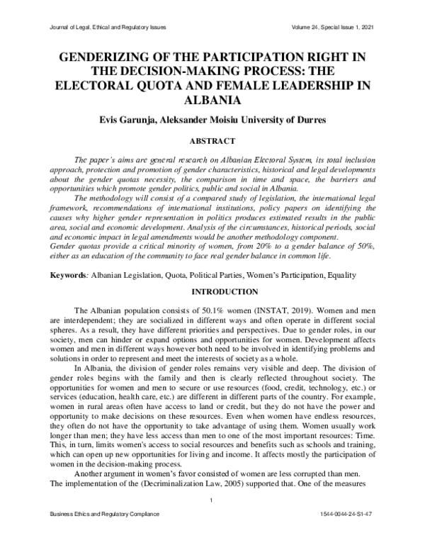 (PDF) Genderizing of the Participation Right in the Decision-Making ...