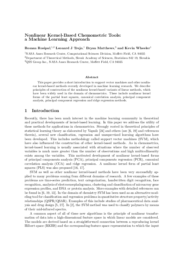 (PDF) Nonlinear kernel-based chemometric tools: a machine learning approach