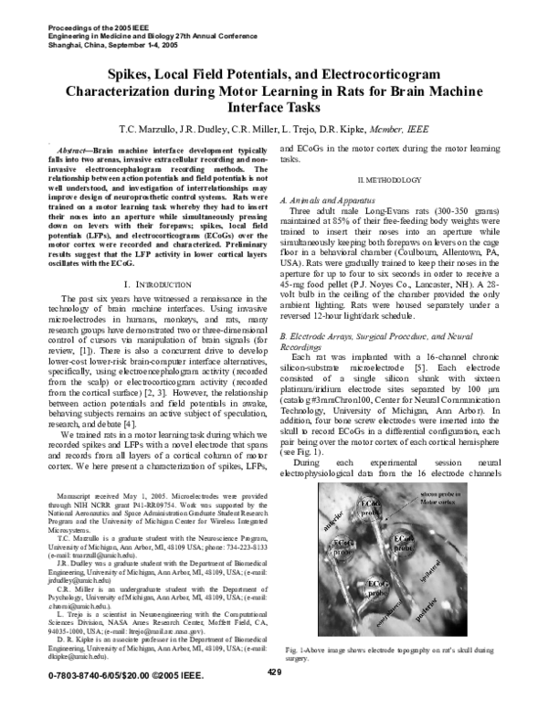(PDF) Spikes, Local Field Potentials, and Electrocorticogram Characterization during Motor ...