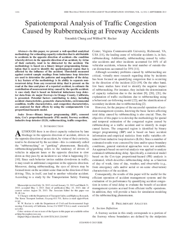 (PDF) Spatiotemporal Analysis of Traffic Congestion Caused by Rubbernecking at Freeway Accidents