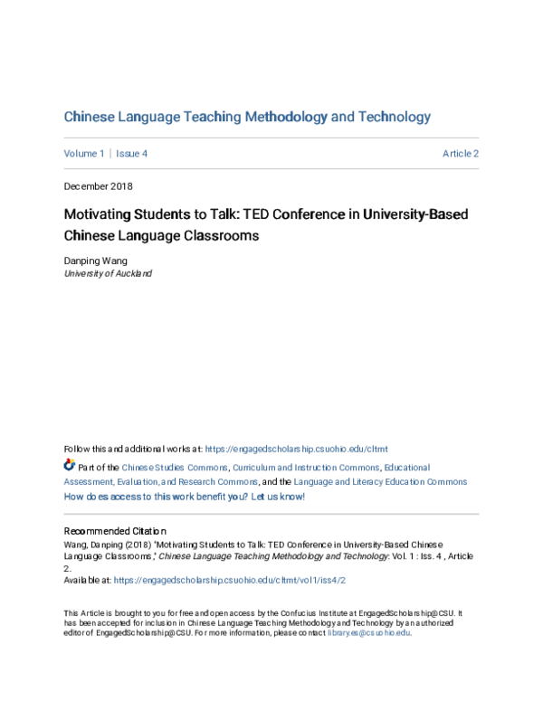 (PDF) Motivating Students to Talk: TED Conference in University-Based ...