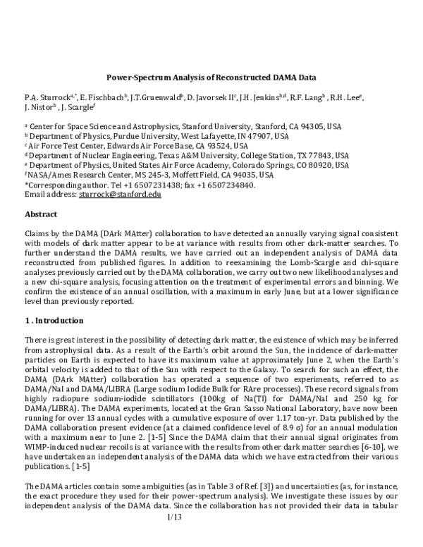 (PDF) Power-Spectrum Analysis of Reconstructed DAMA Data