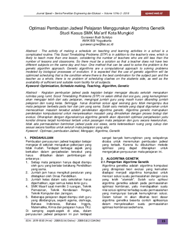 (PDF) Optimasi Pembuatan Jadwal Pelajaran Menggunakan Algoritma Genetik Studi Kasus SMK Ma’arif ...
