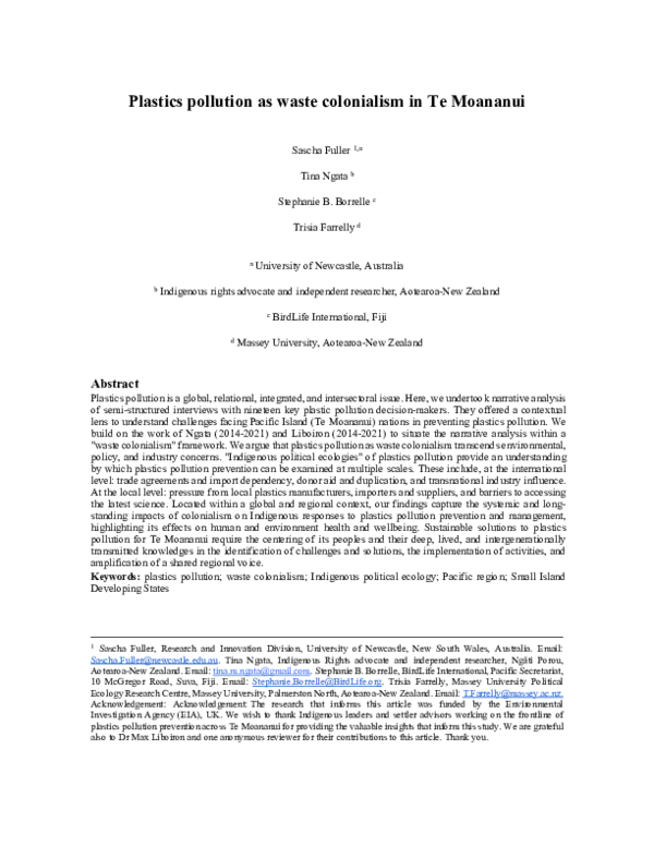 (PDF) Plastics pollution as waste colonialism in Te Moananui