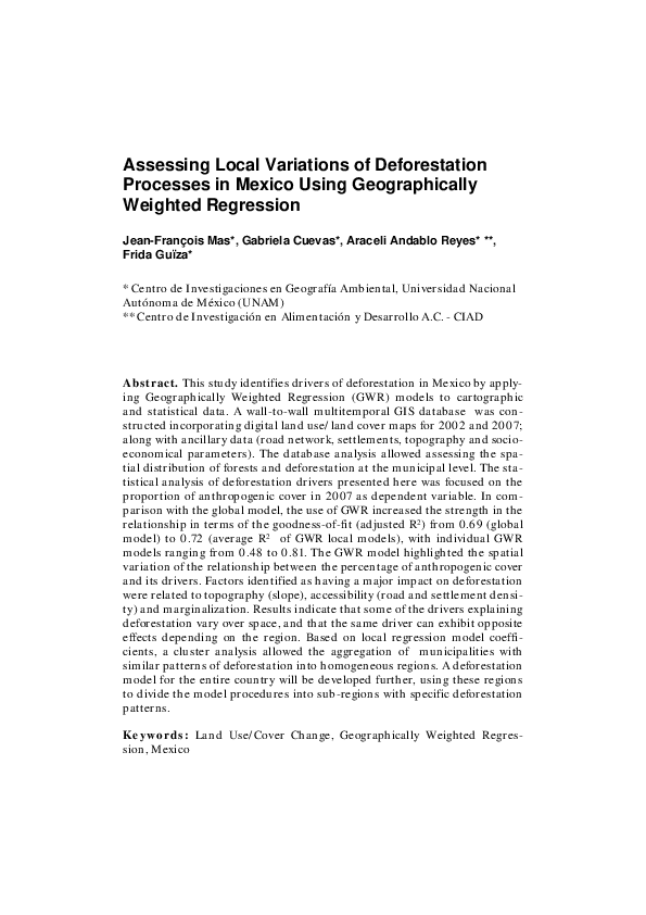(PDF) Assessing Local Variations of Deforestation Processes in Mexico Using Geographically ...