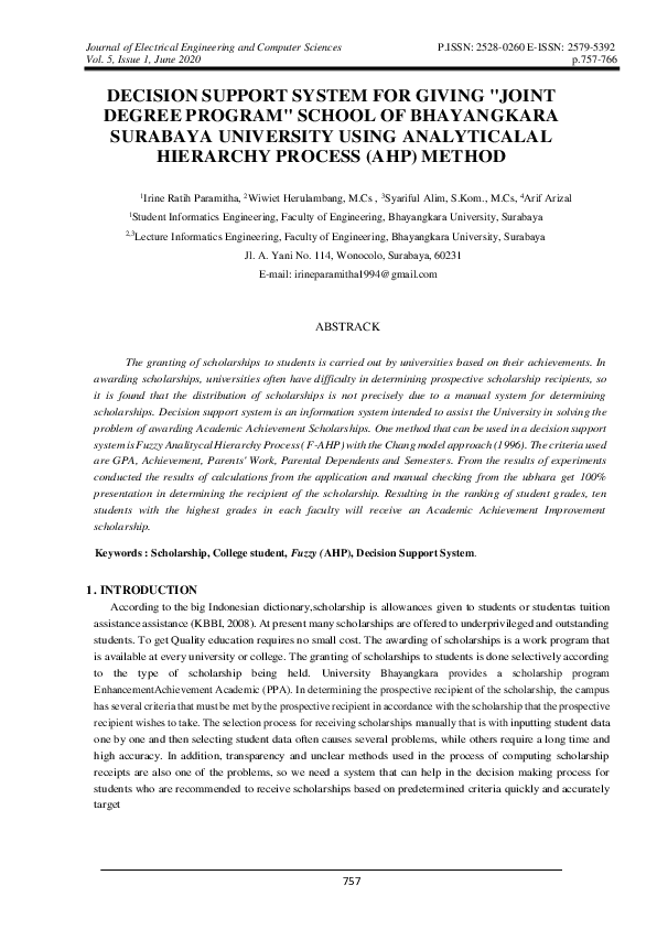 Pdf Decision Support System For Giving Joint Degree Program School Of Bhayangkara Surabaya