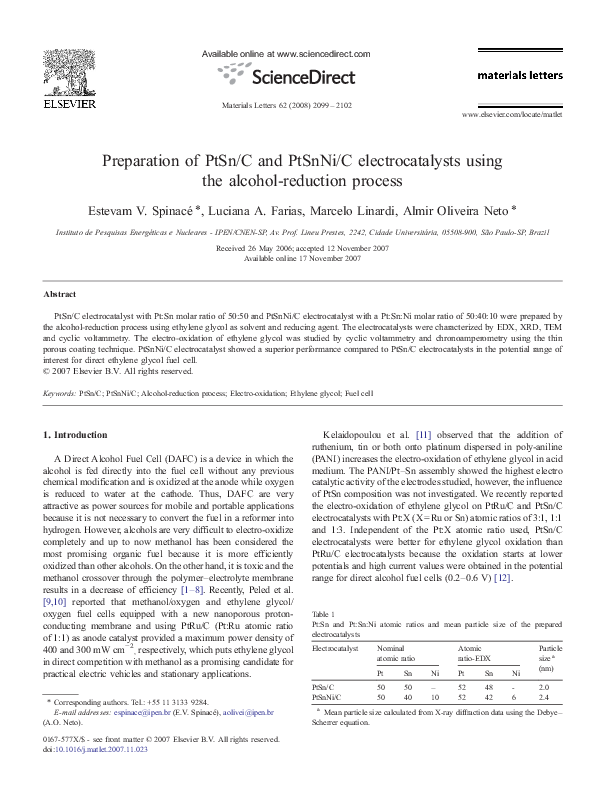 (PDF) Preparation of PtSn/C and PtSnNi/C electrocatalysts using the ...