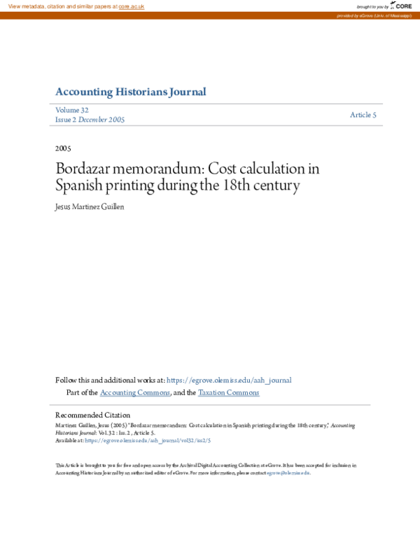 (PDF) The Bordázar Memorandum: Cost Calculation in Spanish Printing ...