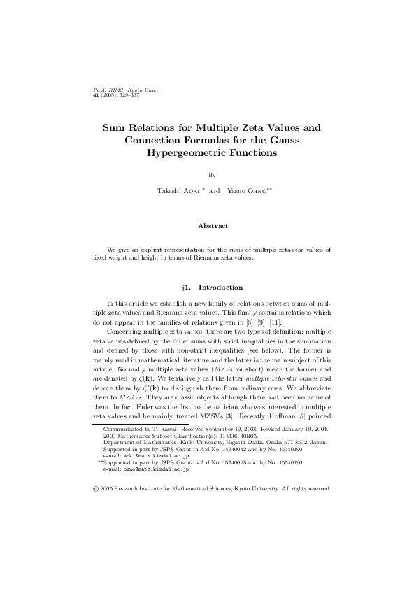 Pdf Sum Relations For Multiple Zeta Values And Connection Formulas For The Gauss