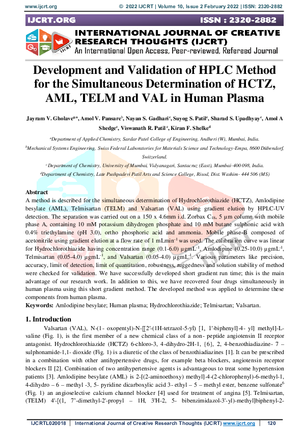 Pdf Development And Validation Of Hplc Method For The Simultaneous Determination Of Hctz Aml
