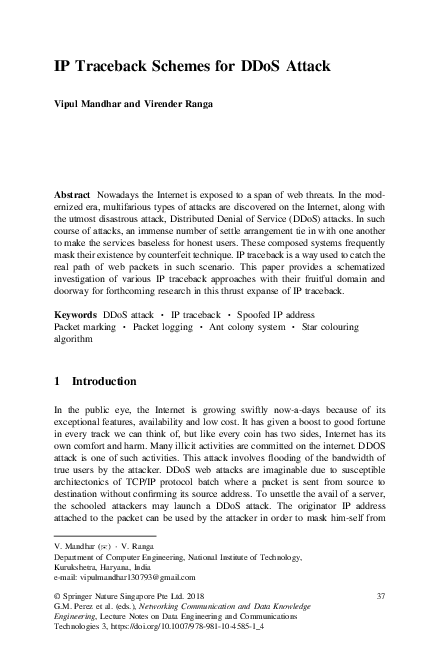 Pdf Ip Traceback Schemes For Ddos Attack