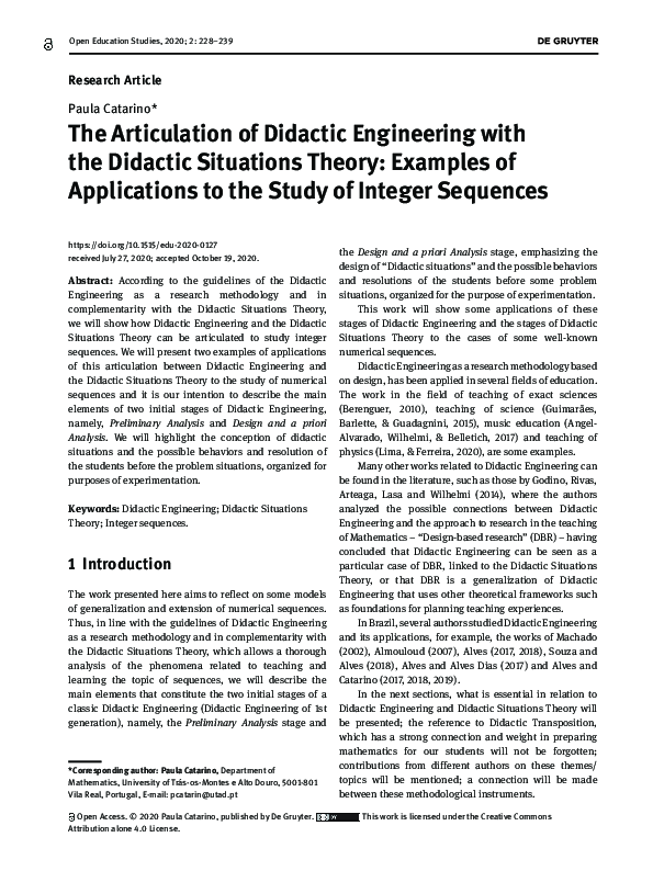 (PDF) The Articulation of Didactic Engineering with the Didactic ...