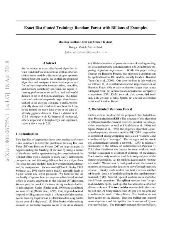 (PDF) Exact Distributed Training: Random Forest with Billions of Examples
