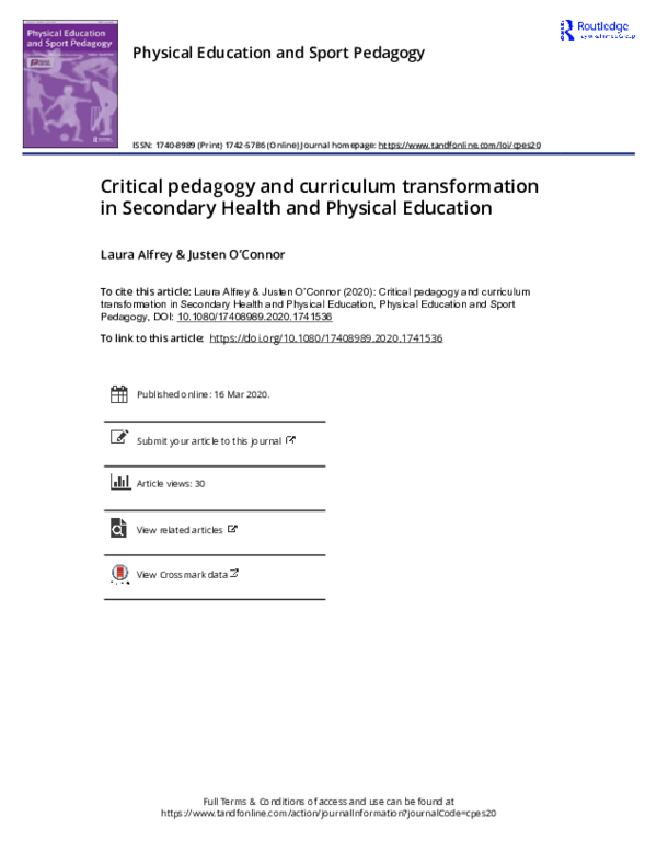 (PDF) Critical pedagogy and curriculum transformation in Secondary ...