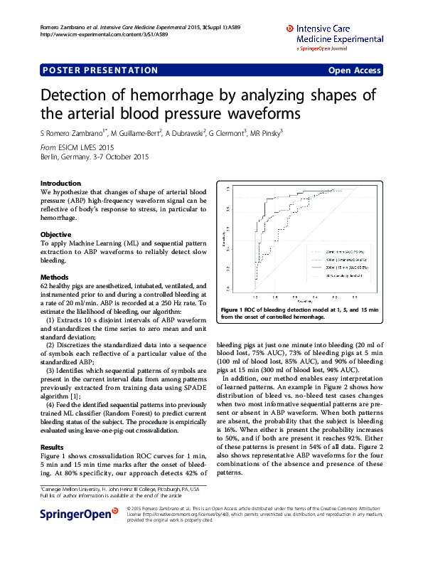 (PDF) Detection of Hemorrhage by Analyzing Shapes of the Arterial Blood Pressure Waveforms