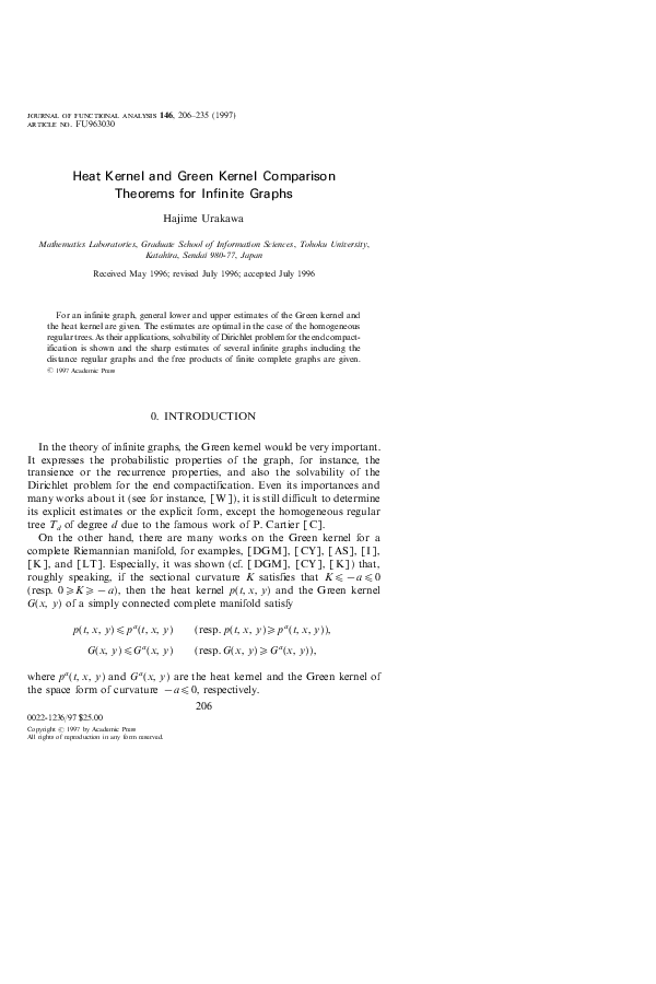 (PDF) Heat Kernel and Green Kernel Comparison Theorems for Infinite Graphs