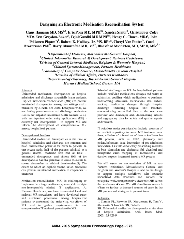 (PDF) Designing an electronic medication reconciliation system | Henry ...
