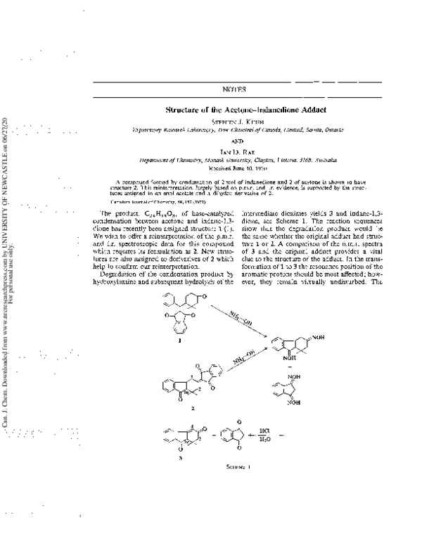 (PDF) Structure of the Acetone–Indanedione Adduct