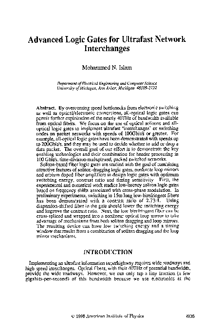 (PDF) Advanced logic gates for ultrafast network interchanges