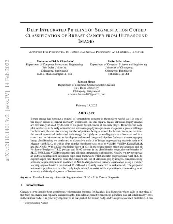 Pdf Deep Integrated Pipeline Of Segmentation Leading To Classification For Automated Detection