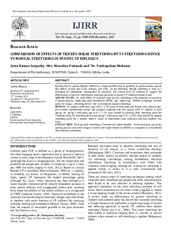 (PDF) Comparision of Effects of Triceps Surae Stretching by TS ...