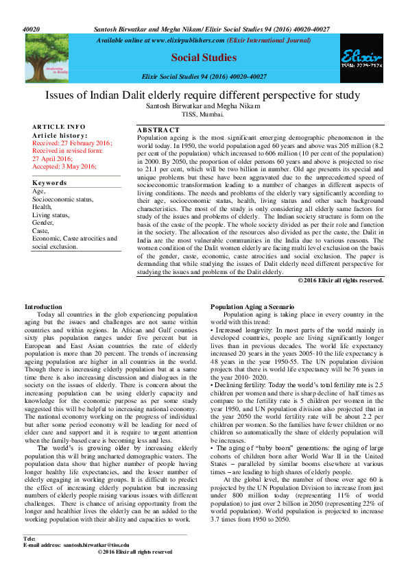(PDF) Issues of Indian Dalit elderly require different perspective for ...