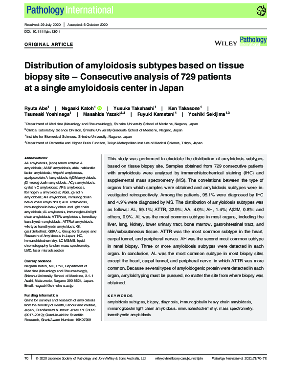 (PDF) Distribution of amyloidosis subtypes based on tissue biopsy site ...