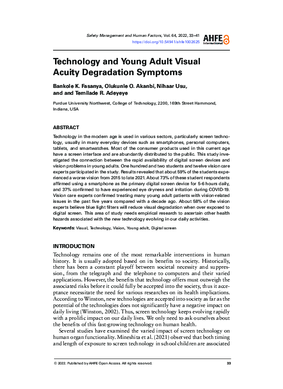 (PDF) Technology and Young Adult Visual Acuity Degradation Symptoms