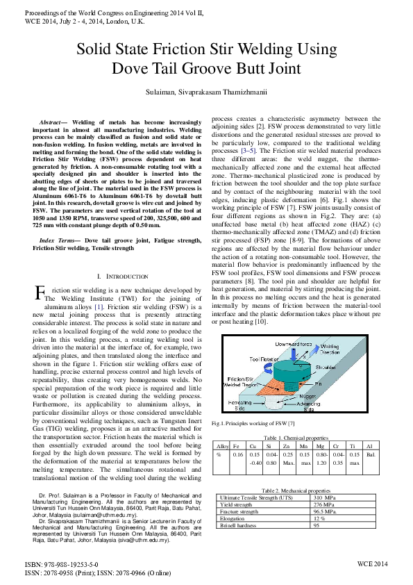 (PDF) Solid State Friction Stir Welding Using Dovetail Groove Butt Joint