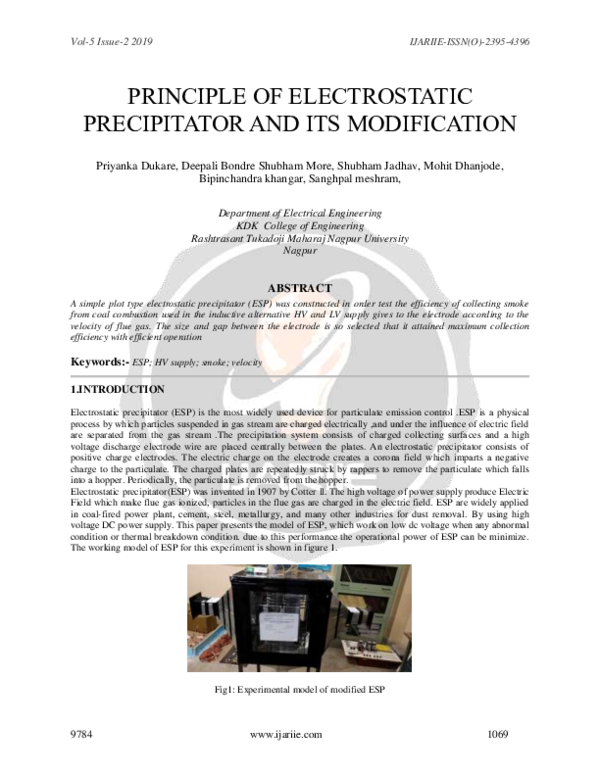 (PDF) Principle of Electrostatic Precipitator and Its Modification