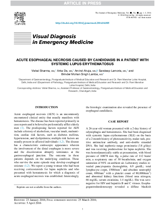 (PDF) Acute Esophageal Necrosis Caused by Candidiasis in a Patient With ...
