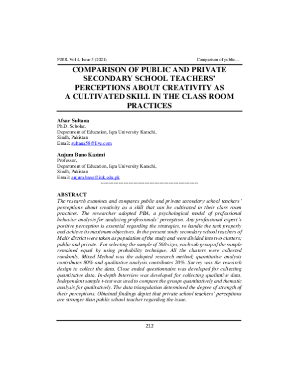 (PDF) Comparison of Public and Private Secondary School Teachers ...