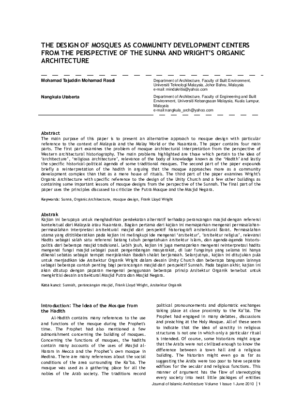 (PDF) The Design of Mosques as Community Development Centers from the Perspective of the Sunna ...