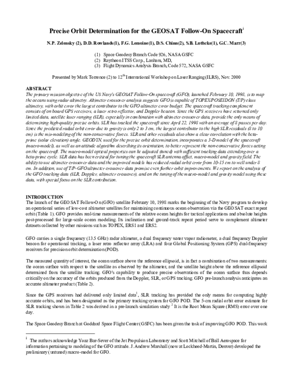 Pdf Precise Orbit Determination For Geosat Follow On Using Satellite