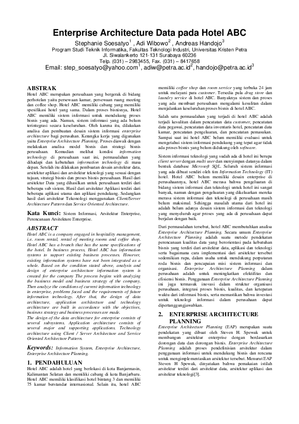 (PDF) Enterprise Architecture Data pada Hotel ABC