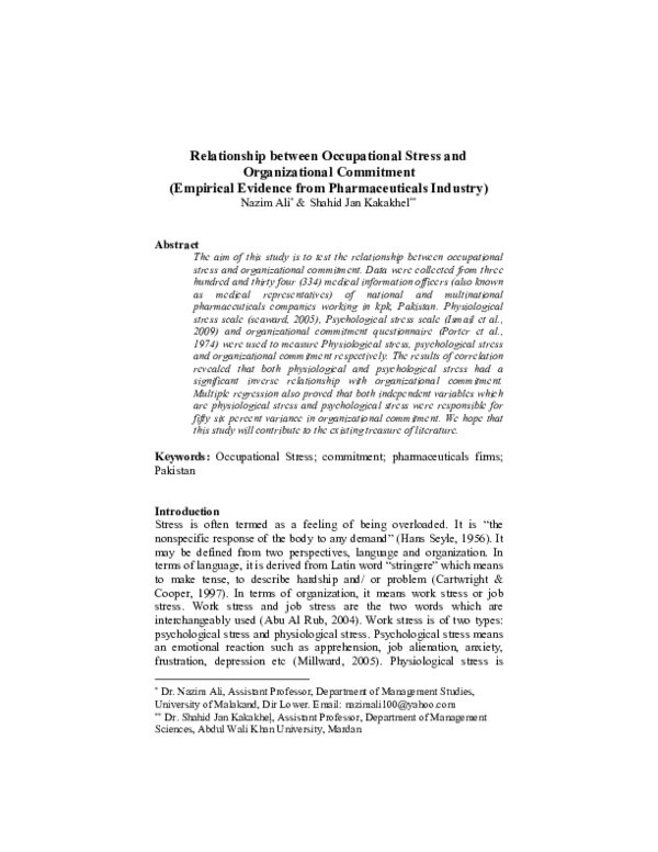 (PDF) Relationship between Occupational Stress and Organizational ... (PDF) Relationship between Occupational Stress and Organizational ...