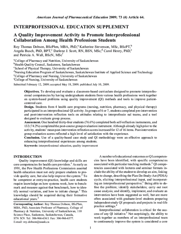 (PDF) A Quality Improvement Activity to Promote Interprofessional ...