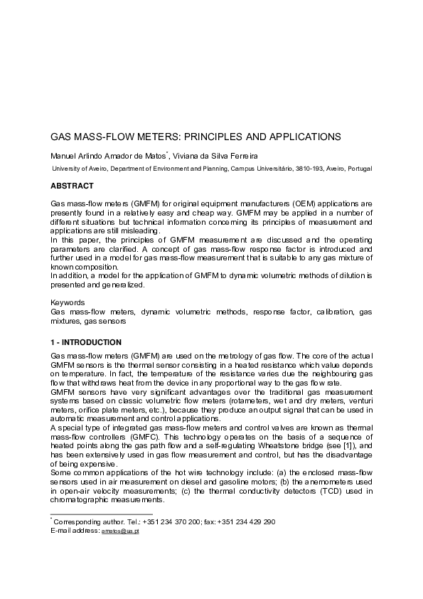 (PDF) Gas mass-flow meters: Principles and applications