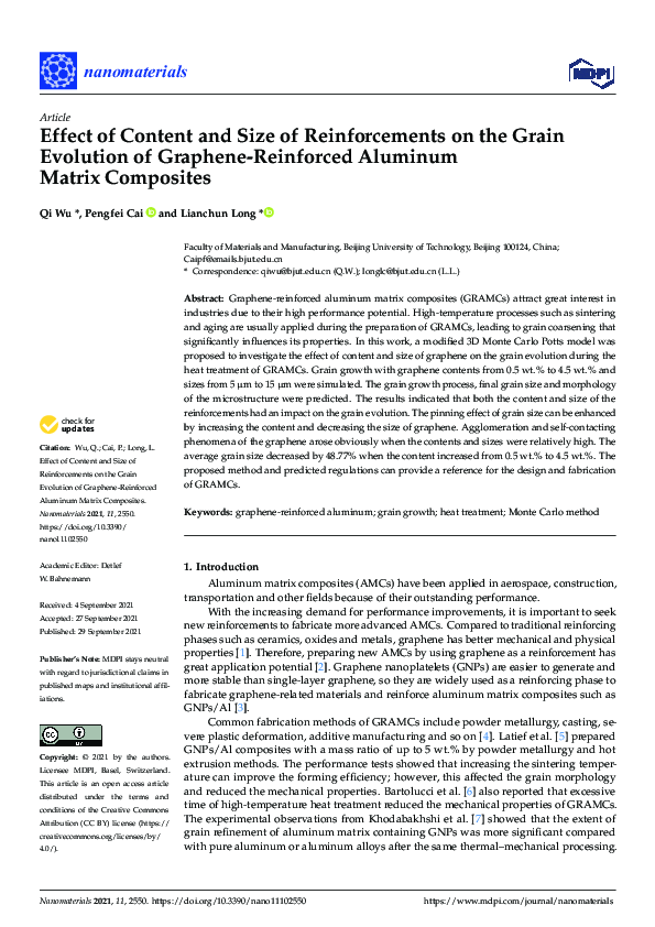 Pdf Effect Of Content And Size Of Reinforcements On The Grain Evolution Of Graphene Reinforced