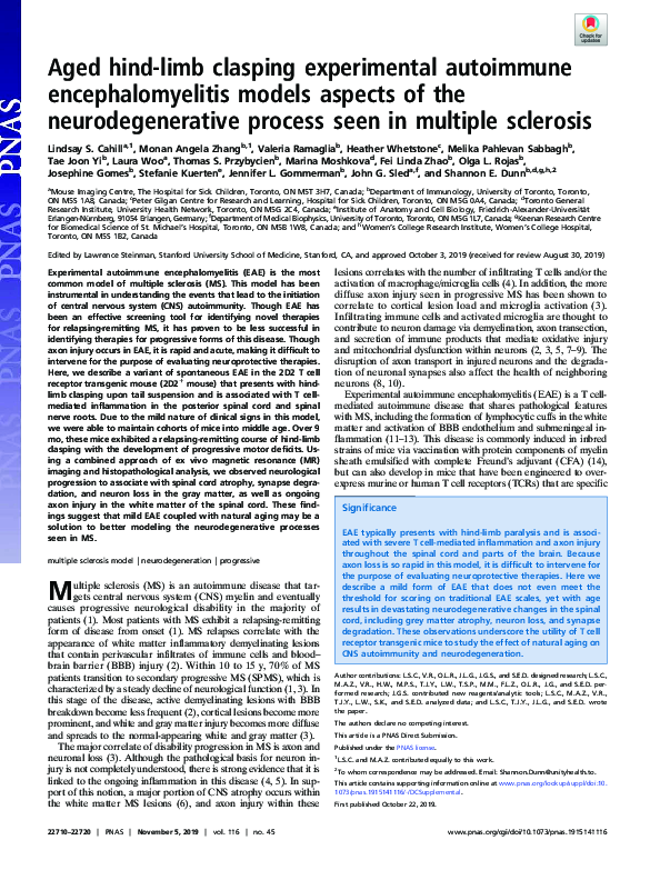 (PDF) Aged hind-limb clasping experimental autoimmune encephalomyelitis ...
