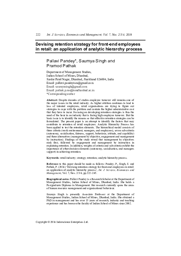 (PDF) Devising retention strategy for front-end employees in retail: an ...