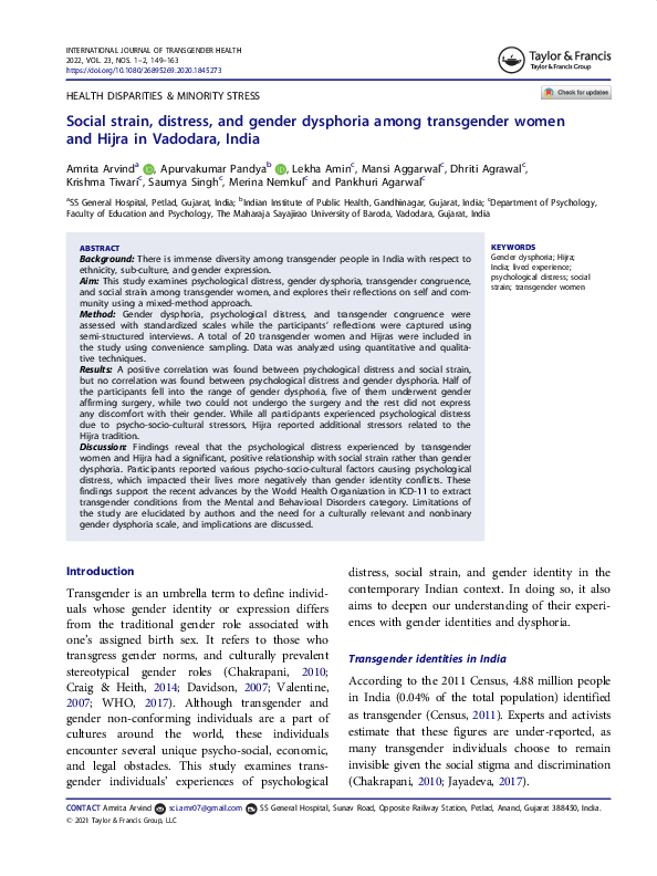 (PDF) Social strain, distress, and gender dysphoria among transgender ...