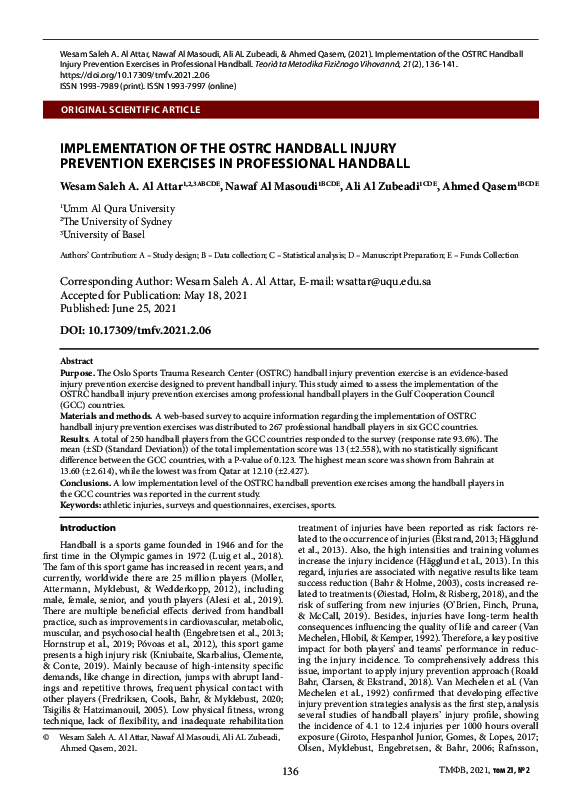 (PDF) Implementation of the OSTRC Handball Injury Prevention Exercises ...