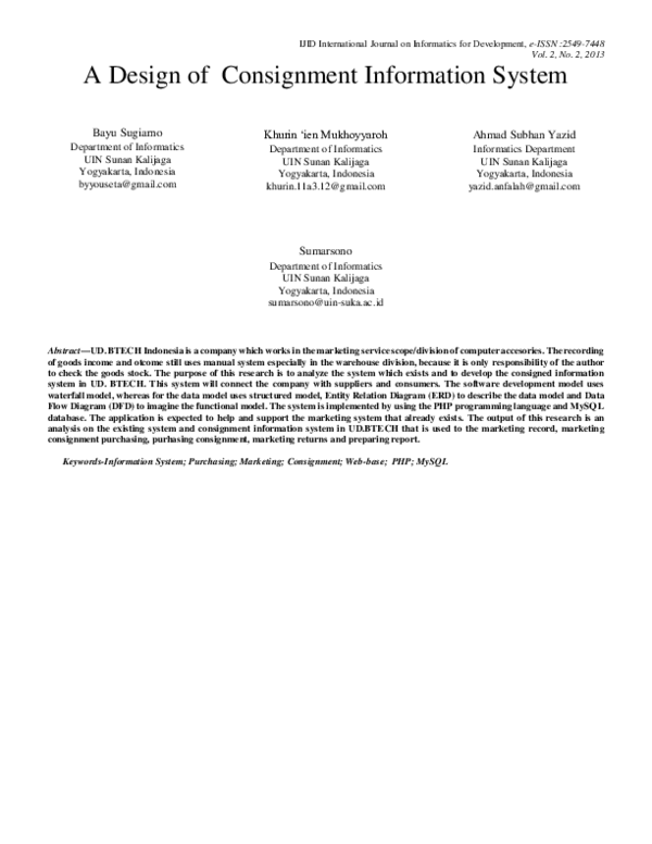 (PDF) A Design of a Consignment Information System