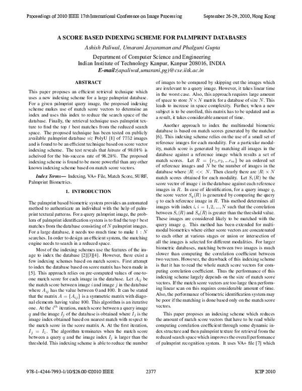 (PDF) A score based indexing scheme for palmprint databases | Umarani Jayaraman - Academia.edu