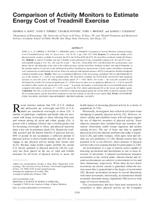 (PDF) Comparison of Activity Monitors to Estimate Energy Cost of ...